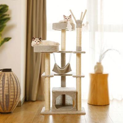 China Hot Sale Modern & Cute Cat Scratcher Tower Large Sisal Wood Furniture with Pet House & Rope Toys for Cats for sale