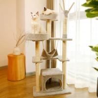 China Hot Sale Modern & Cute Cat Scratcher Tower Large Sisal Wood Furniture with Pet House & Rope Toys for Cats for sale
