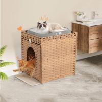 China Large Space Rectangle Cat Litter Box Enclosure with Soft Litter Mat and Handwoven Rattan Hidden Washroom Furniture Door for sale