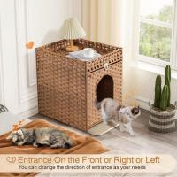 China Large Space Rectangle Cat Litter Box Enclosure with Soft Litter Mat and Handwoven Rattan Hidden Washroom Furniture Door for sale