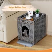China Large Space Rectangle Cat Litter Box Enclosure with Soft Litter Mat and Handwoven Rattan Hidden Washroom Furniture Door for sale