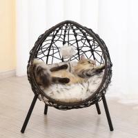 China High Quality PE Rattan Handmade Wicker Cat Cave Bed with Solid Pattern Eco-Friendly Washable Cushion for sale