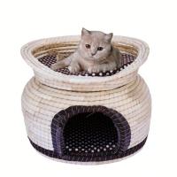 China Luxury Hand Woven Natural Classic Water Hyacinth Banana Leaf Cat Bed Cave Carton All Seasons Hand Washable for sale