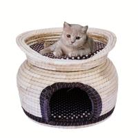 China Luxury Hand Woven Natural Classic Water Hyacinth Banana Leaf Cat Bed Cave Carton All Seasons Hand Washable for sale