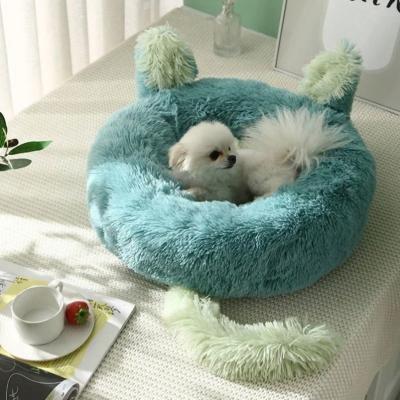 China Cartoon Cat Bed Pet Nest Super Soft Warm Round Pet for Bed Semi Enclosed Dog and Cat House 2 in 1 Sleeping Bag Cat Princess Bed for sale
