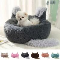 China Cartoon Cat Bed Pet Nest Super Soft Warm Round Pet for Bed Semi Enclosed Dog and Cat House 2 in 1 Sleeping Bag Cat Princess Bed for sale