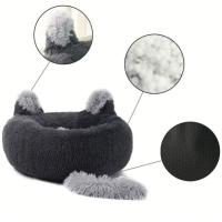 China Cartoon Cat Bed Pet Nest Super Soft Warm Round Pet for Bed Semi Enclosed Dog and Cat House 2 in 1 Sleeping Bag Cat Princess Bed for sale