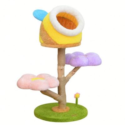 China Wood Floral Cat Tree Modern Cat House Luxury Scratching Post for sale