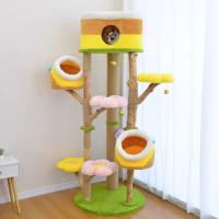 China Wood Floral Cat Tree Modern Cat House Luxury Scratching Post for sale