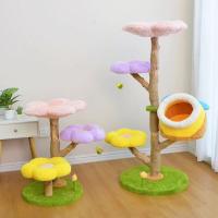 China Wood Floral Cat Tree Modern Cat House Luxury Scratching Post for sale