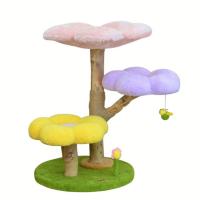 China Wood Floral Cat Tree Modern Cat House Luxury Scratching Post for sale