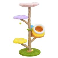 China Wood Floral Cat Tree Modern Cat House Luxury Scratching Post for sale
