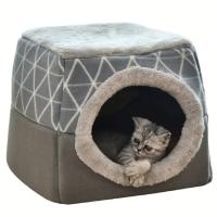 China All-Season Modern Plush Portable Pet Bed for Small Dogs & Cats Winter Warm Square Shape Desktop Use for sale