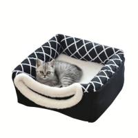 China All-Season Modern Plush Portable Pet Bed for Small Dogs & Cats Winter Warm Square Shape Desktop Use for sale