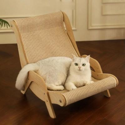 China Small Indoor Wood Cat Lounge Chair Hammock Bed with Raised Cot Scratcher for Cats Puppy and Rabbits Bunny for sale