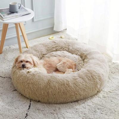 China Luxury Modern Donut Style Dog Cat Bed Large Plush Soft Washable Sofa with Dots Cotton Filled Indoor Bedroom Pets Accessory for sale