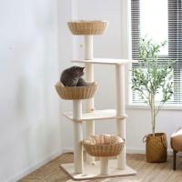 China Factory Custom Modern Luxury Log Color Rattan Large Climbing Scratching Tree Condo for s with Scrapers and Bed for sale