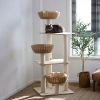China Factory Custom Modern Luxury Log Color Rattan Large Climbing Scratching Tree Condo for s with Scrapers and Bed for sale