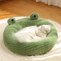 China Winter Warm Cat Villa Plush Mattress Small Frog Shape Semi Enclosed Modern Carton Pet Bed for sale