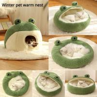 China Winter Warm Cat Villa Plush Mattress Small Frog Shape Semi Enclosed Modern Carton Pet Bed for sale