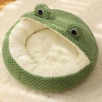 China Winter Warm Cat Villa Plush Mattress Small Frog Shape Semi Enclosed Modern Carton Pet Bed for sale