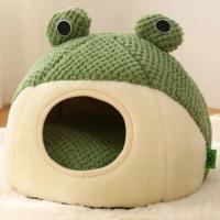 China Winter Warm Cat Villa Plush Mattress Small Frog Shape Semi Enclosed Modern Carton Pet Bed for sale