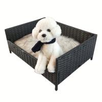 China Modern Classic Fashion PE Wicker Rectangle Steel Frame Waterproof Pet Sofa Bed Dog House for Small Animals Indoor Outdoor Carton for sale