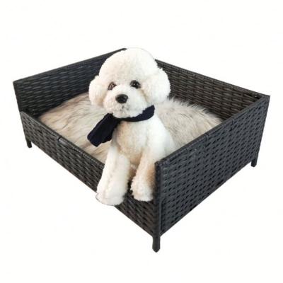 China Modern Classic Fashion PE Wicker Rectangle Steel Frame Waterproof Pet Sofa Bed Dog House for Small Animals Indoor Outdoor Carton for sale
