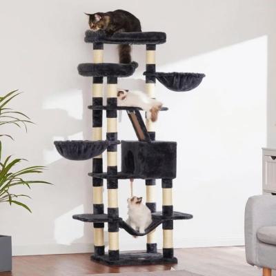 China Luxury Indoor Cat Tree with Multi-Level Wood Tower 2 Widened Plush Perches & Halloween Cat Condo Scratching Board Modern Style for sale