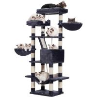 China Luxury Indoor Cat Tree with Multi-Level Wood Tower 2 Widened Plush Perches & Halloween Cat Condo Scratching Board Modern Style for sale
