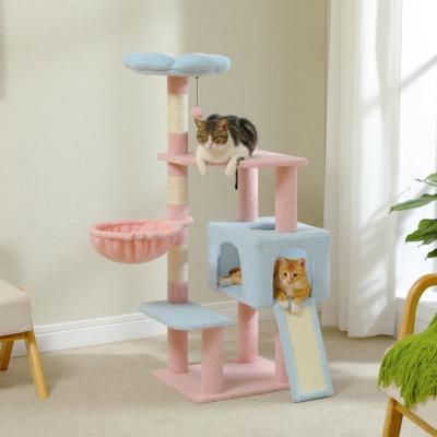 China Cat Tree Cute Cat Tower with Padded Top Perch Comfy Hammock Private Condo Fully Scratching Post and Dangling Bell Ball for sale