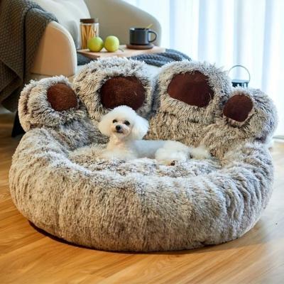 China Dog Bed Cat Pet Sofa Cute Bear Paw Shape Comfortable Cozy Pet Sleeping Beds for Small Medium Large Soft Fluffy Cushion Dog Bed for sale