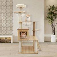 China 5-Tier Luxury Cat Tree One-piece Large Wood Cat Climbing Frame with Swing Ball for Indoor Large Cats of All Ages for sale