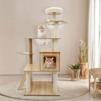 China 5-Tier Luxury Cat Tree One-piece Large Wood Cat Climbing Frame with Swing Ball for Indoor Large Cats of All Ages for sale