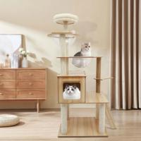 China 5-Tier Luxury Cat Tree One-piece Large Wood Cat Climbing Frame with Swing Ball for Indoor Large Cats of All Ages for sale