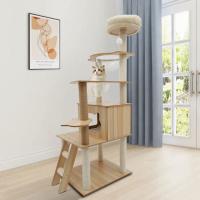 China 5-Tier Luxury Cat Tree One-piece Large Wood Cat Climbing Frame with Swing Ball for Indoor Large Cats of All Ages for sale