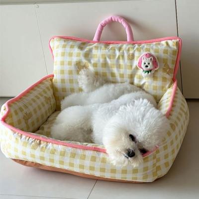 China Modern Waterproof Anti-Slip Collapsible Eco-Friendly Durable Pet Sofa Grid Pattern Dogs Cats Travel-Friendly Cotton Linen for sale