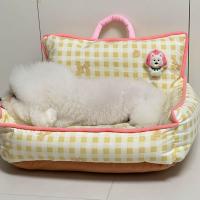 China Modern Waterproof Anti-Slip Collapsible Eco-Friendly Durable Pet Sofa Grid Pattern Dogs Cats Travel-Friendly Cotton Linen for sale
