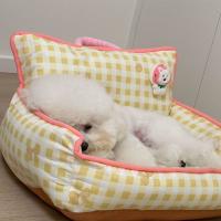 China Modern Waterproof Anti-Slip Collapsible Eco-Friendly Durable Pet Sofa Grid Pattern Dogs Cats Travel-Friendly Cotton Linen for sale
