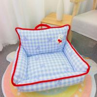 China Modern Waterproof Anti-Slip Collapsible Eco-Friendly Durable Pet Sofa Grid Pattern Dogs Cats Travel-Friendly Cotton Linen for sale