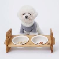 China White Ceramic Pet Dog Food and Water Bowl Set with Wood Stand Non-Slip Portable Water Bottle for Small Animals Dogs and Cats for sale