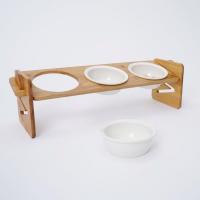 China White Ceramic Pet Dog Food and Water Bowl Set with Wood Stand Non-Slip Portable Water Bottle for Small Animals Dogs and Cats for sale