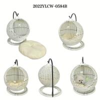 China High Quality Eco-Friendly Sustainable All Seasons Round Rattan Pet Bed with Removable Washable Cover for Cats for sale