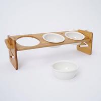China Small Animal Pet Dog Food Water Bowl Set Stainless Steel Dog Cat Bowls Non-Slip Wood Stand for Puppy Cat White Ceramic Pet Bowls for sale