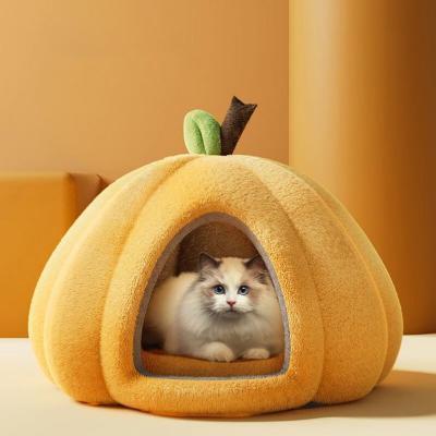 China Winter Indoor Semi-Enclosed Round Floral Cartoon Cat Bed Cave Super Soft 100% Cotton Modern Style Nest for Small Dogs & Cats for sale