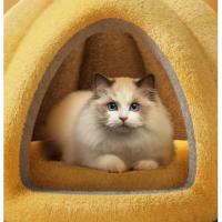 China Winter Indoor Semi-Enclosed Round Floral Cartoon Cat Bed Cave Super Soft 100% Cotton Modern Style Nest for Small Dogs & Cats for sale