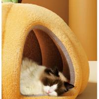China Winter Indoor Semi-Enclosed Round Floral Cartoon Cat Bed Cave Super Soft 100% Cotton Modern Style Nest for Small Dogs & Cats for sale