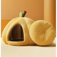 China Winter Indoor Semi-Enclosed Round Floral Cartoon Cat Bed Cave Super Soft 100% Cotton Modern Style Nest for Small Dogs & Cats for sale