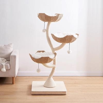 China Stocked cat tree featuring multi level platforms sisal scratching posts and cozy resting areas shipping DHL pet products for sale