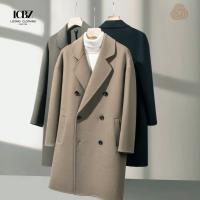 China Men's Double-Breasted Wool Blend Overcoat Autumn Winter Slim Fit Long Coat 50-120cm for sale